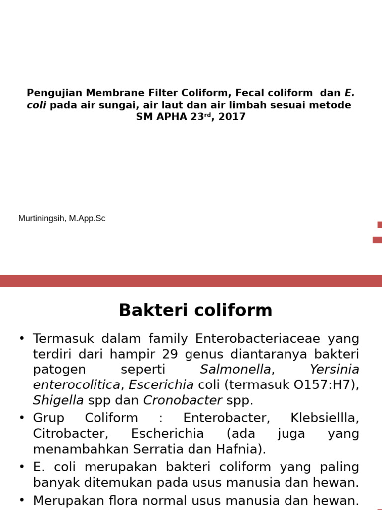 Pengujian Membrane Filter Coliform Dan E. Coli | PDF