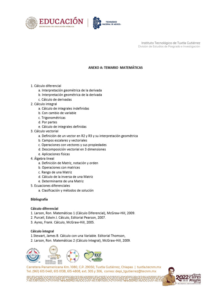 Temarios Prope 22 | PDF | Matriz (Matemáticas) | Vector Euclidiano