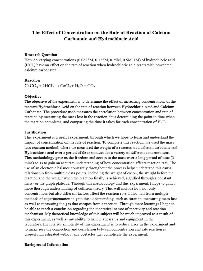 IBDP Chemistry Internal Assessment - Rate of Reaction of Calcium ...
