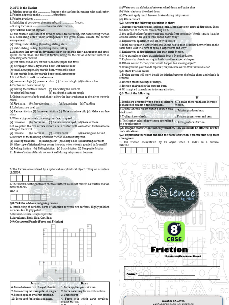 8 Friction Worksheet | PDF
