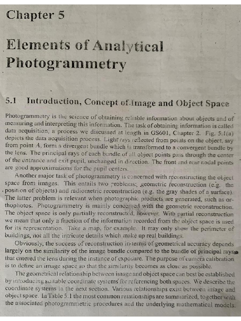 Analytical Photogrammetry (SVG 431) | PDF