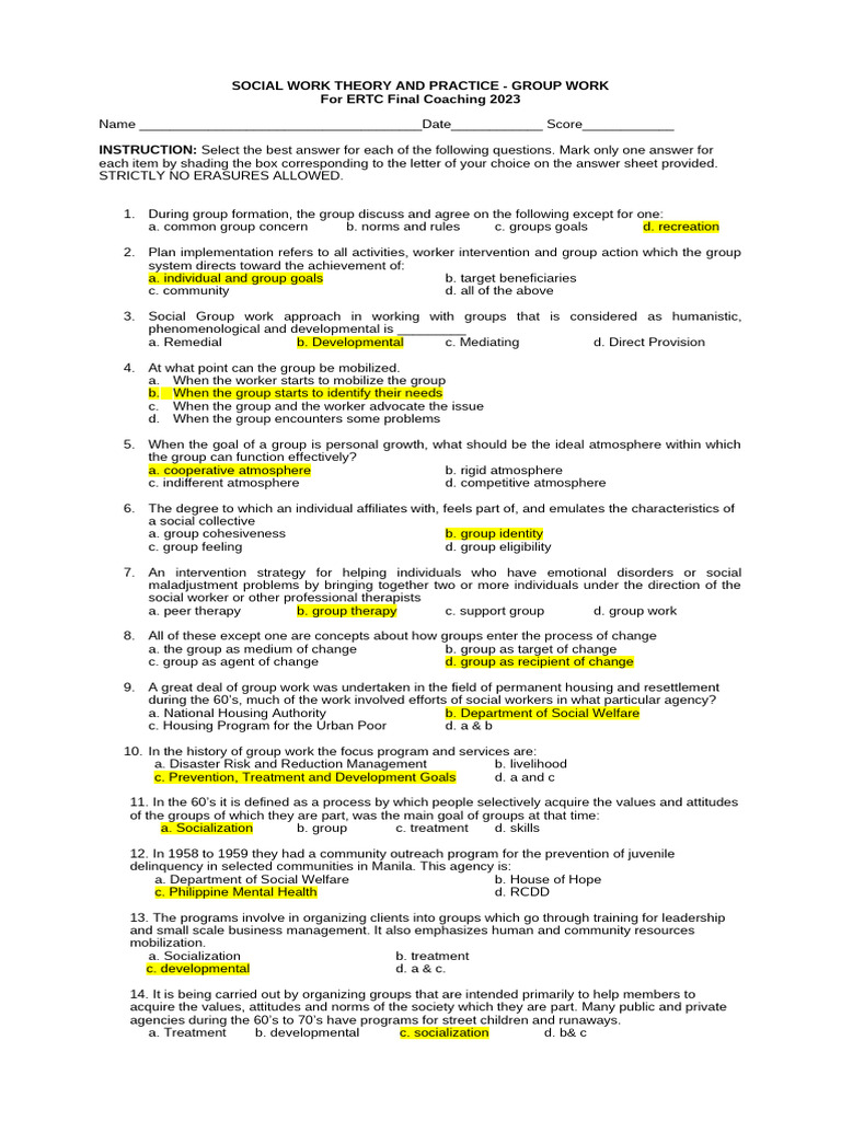 Final Coaching Group Work Answer Key 2023 | PDF