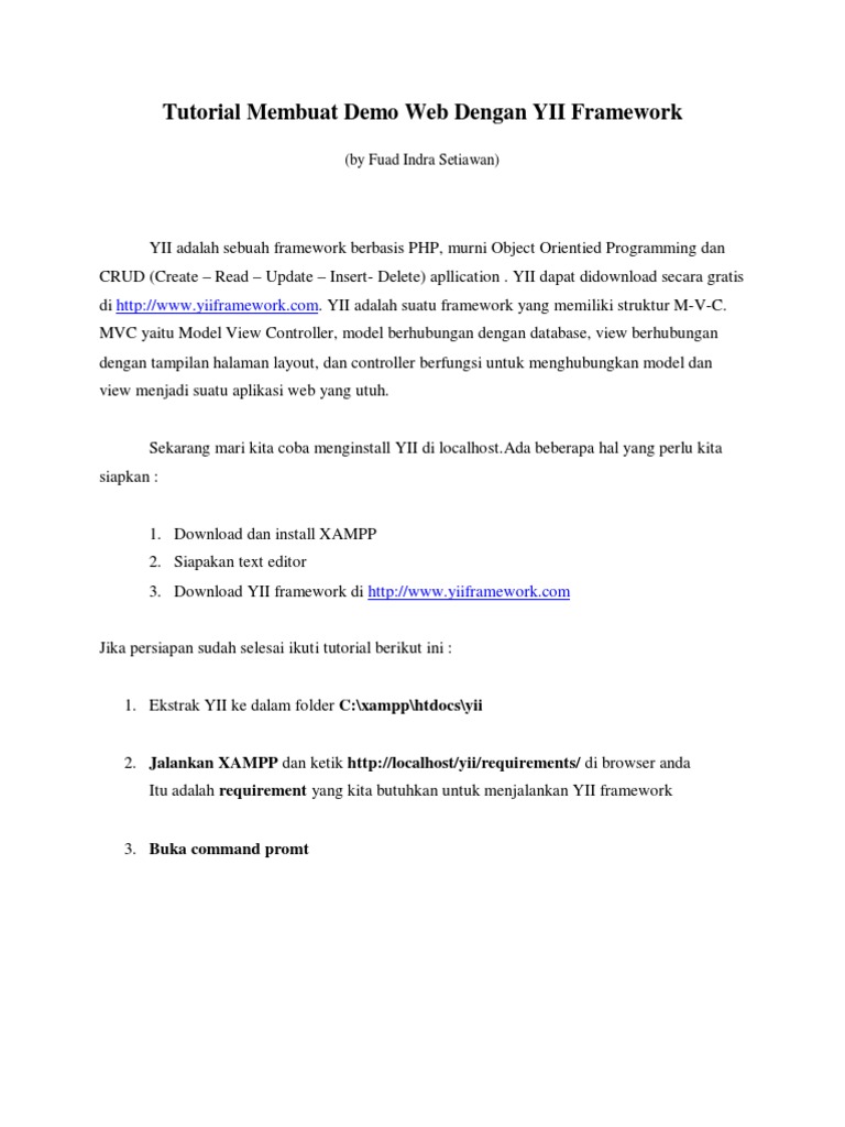 Tutorial Membuat Web Dengan YII Framework | PDF Tutorial Membuat Web Dengan YII Framework | PDF