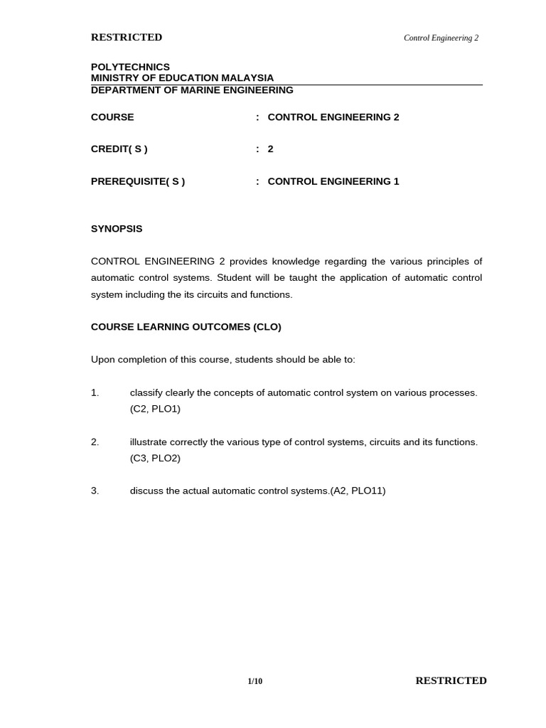 Control Engineering 2 | PDF