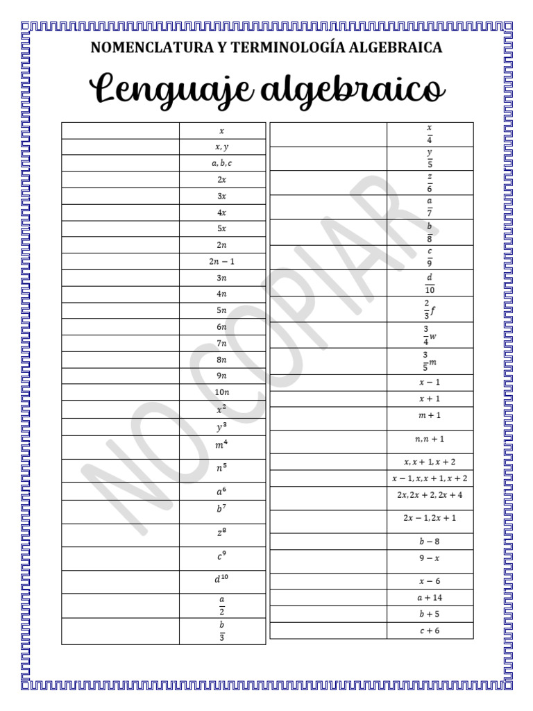 Lenguaje Algebraico | PDF