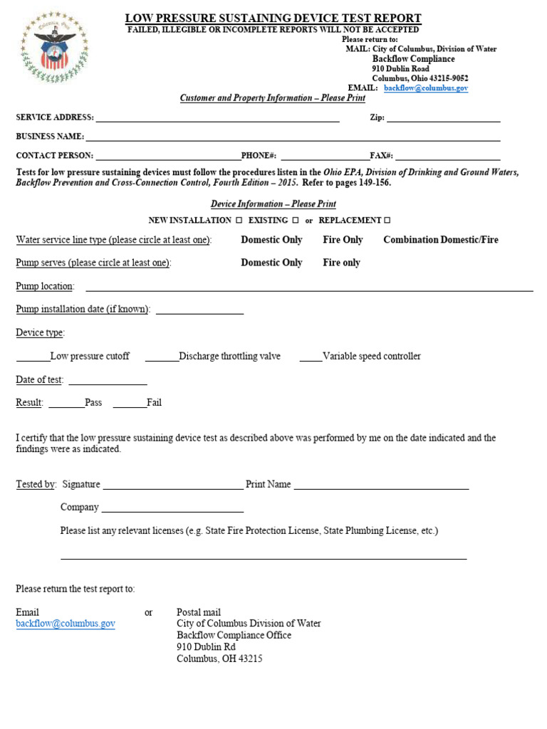 Low Pressure Sustaining Device Test Report | PDF
