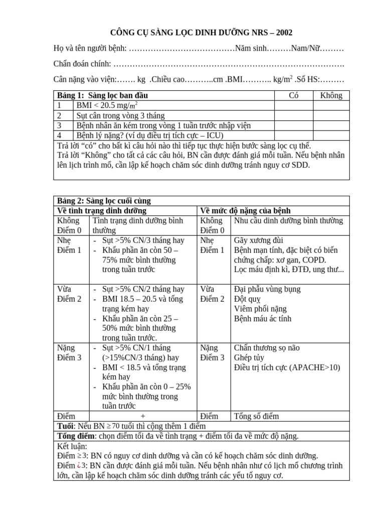 Cong Cu Sang Loc Dinh Duong NRS | PDF