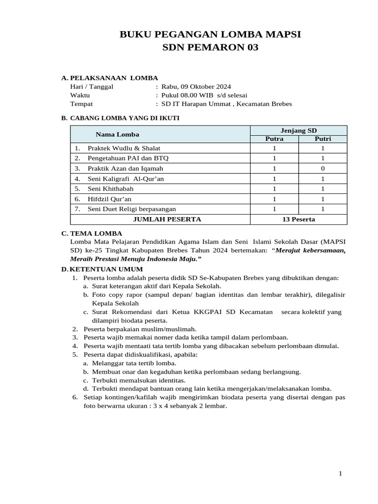 Juknis Mapsi XXV 2024 Kab Brebes | PDF