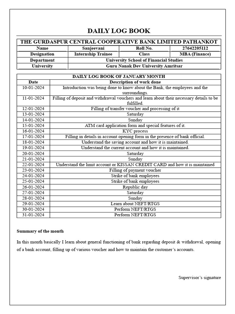 Daily Log Book | PDF | Banks | Cheque