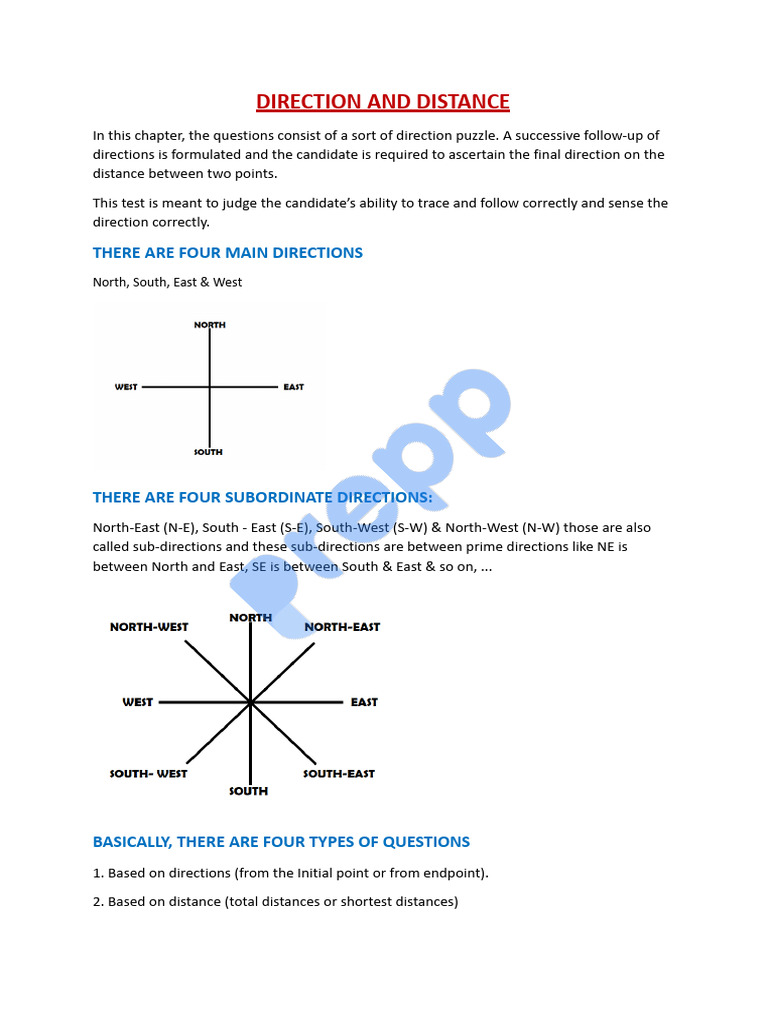 Direction and Distance: There Are Four Main Directions | PDF