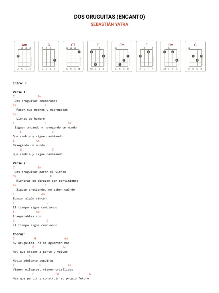 DOS ORUGUITAS (ENCANTO) - Ukulele Tabs by Sebastián Yatra On UkuTabs | PDF