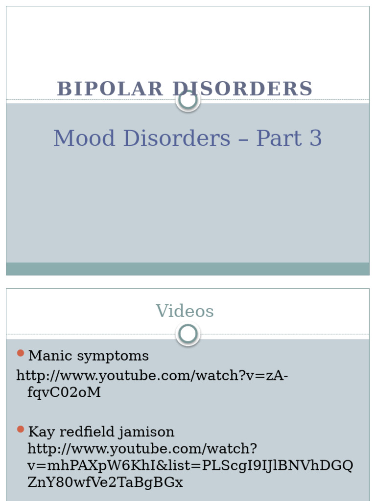 Chapter 8 and 9 Slides (Part 2) Bipolar Mood Disorders 2024 | PDF