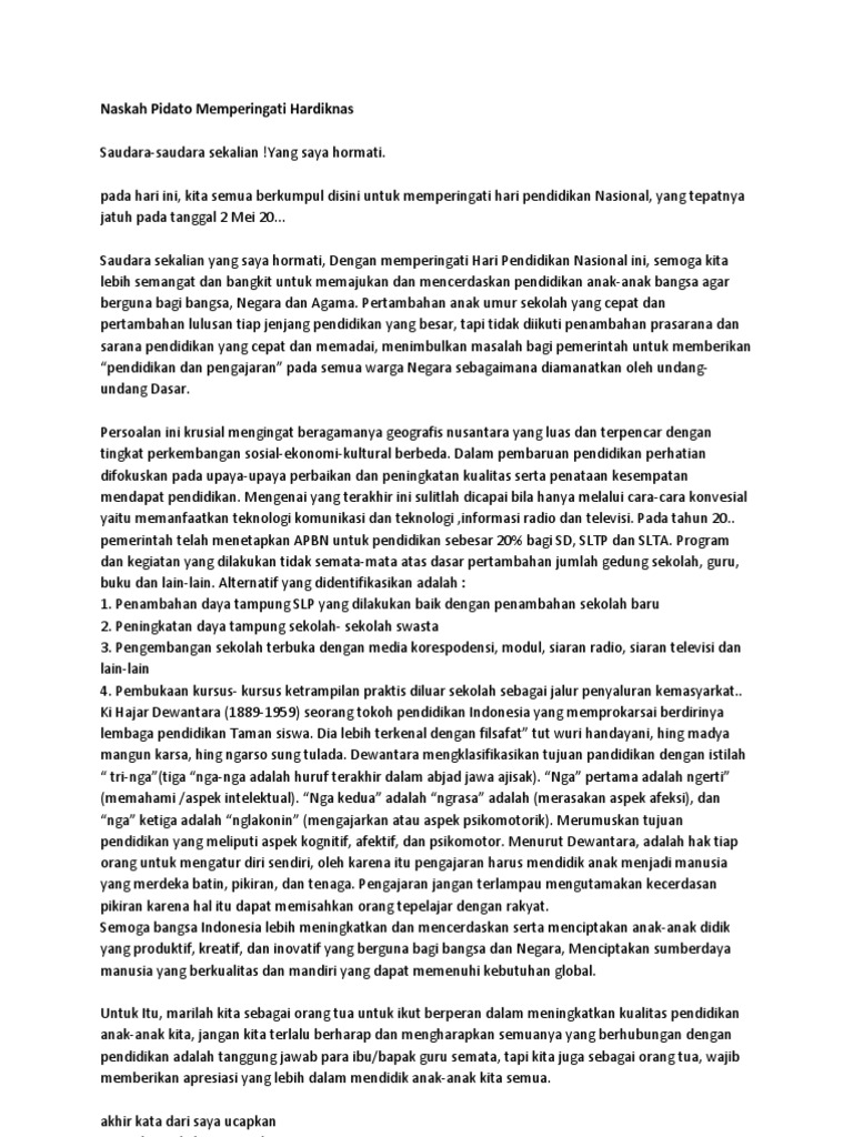 Naskah Pidato Memperingati Hardiknas | PDF