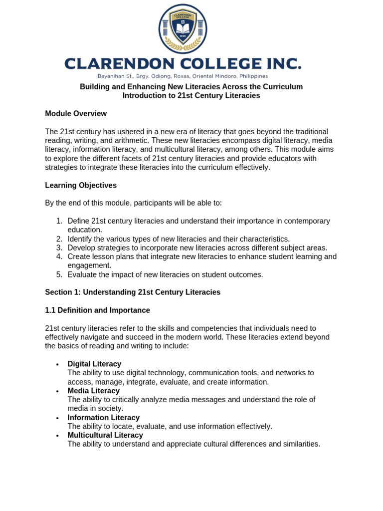 Intro Building and Enhancing New Literacies Across The Curriculum | PDF