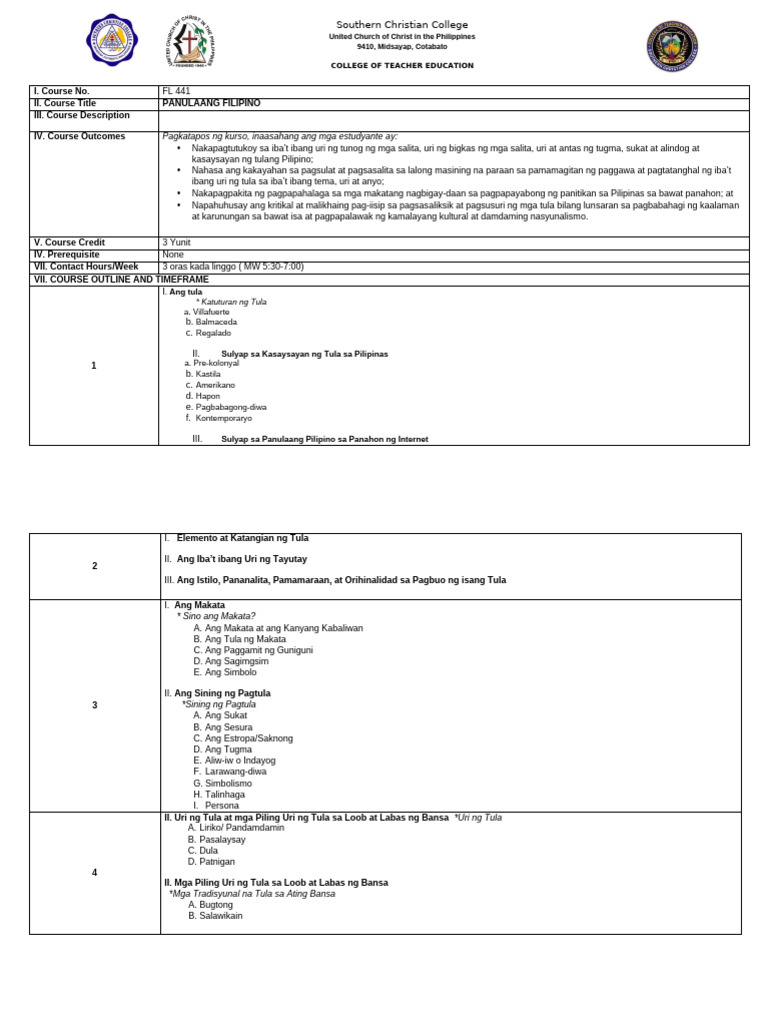 Panulaang Filipino Silabus | PDF