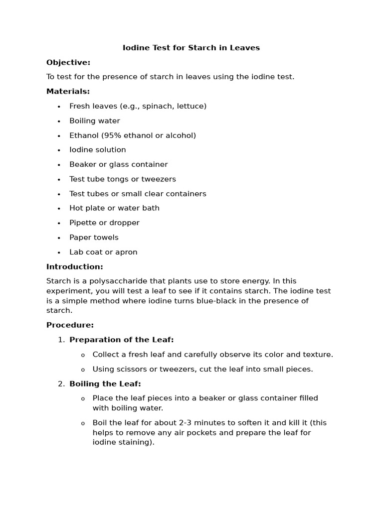 Iodine Test For Starch in Leaves - Experiment Number 1 (AutoRecovered ...