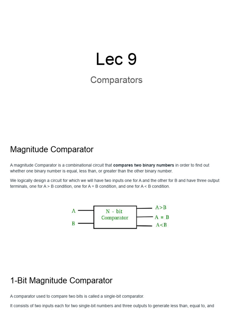 DLD - Lec 9 - Comparators | PDF