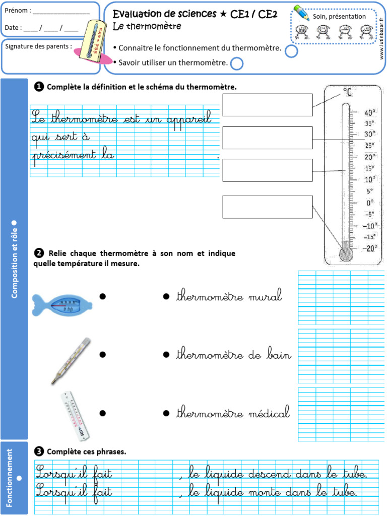 Eval Thermomètre CE1 CE2 LB | PDF