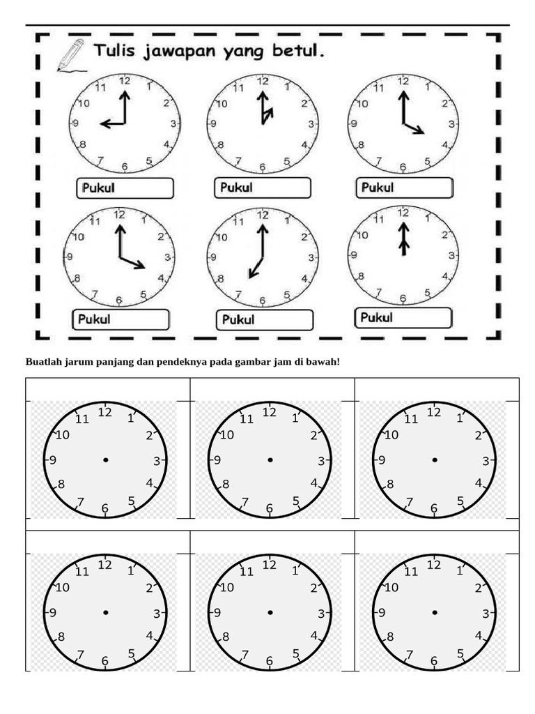Buatlah Jarum Panjang Dan Pendeknya Pada Gambar Jam Di Bawah | PDF