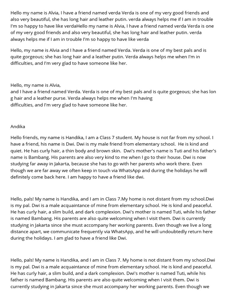 Hello My Name Is Alvia, I Have A Friend Named Verda Verda Is One of My ...