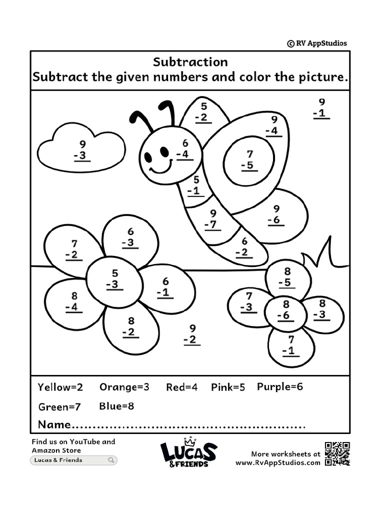 147 Free Printable Worksheets For Kids Color by Subtraction Worksheet ...