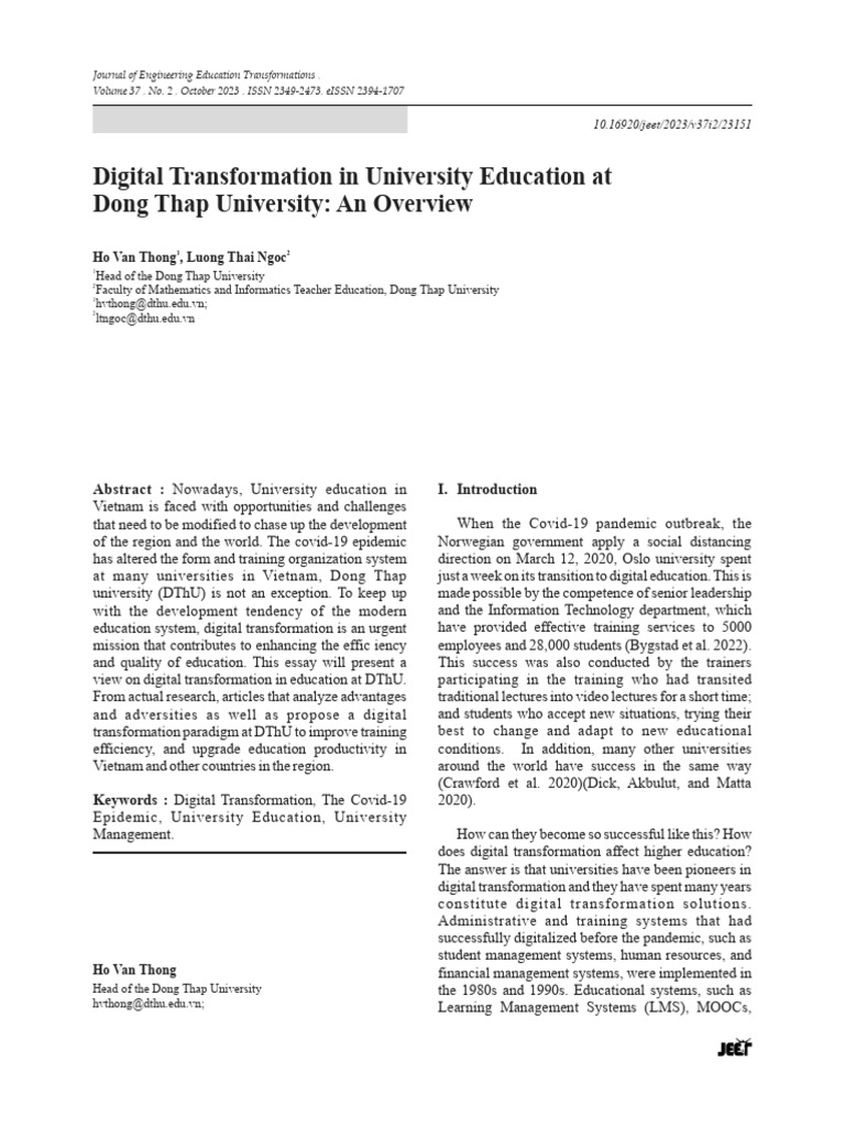 Digital Transformation in University Education at Dong Thap University ...