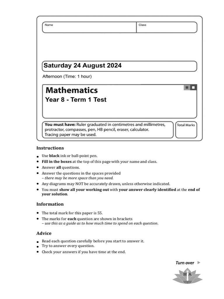 Mathematics - Test Paper | PDF
