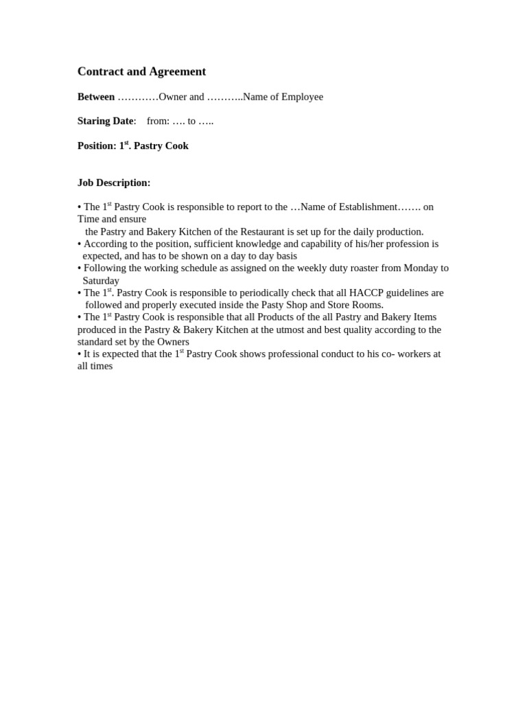 Sample Cook Contract | PDF
