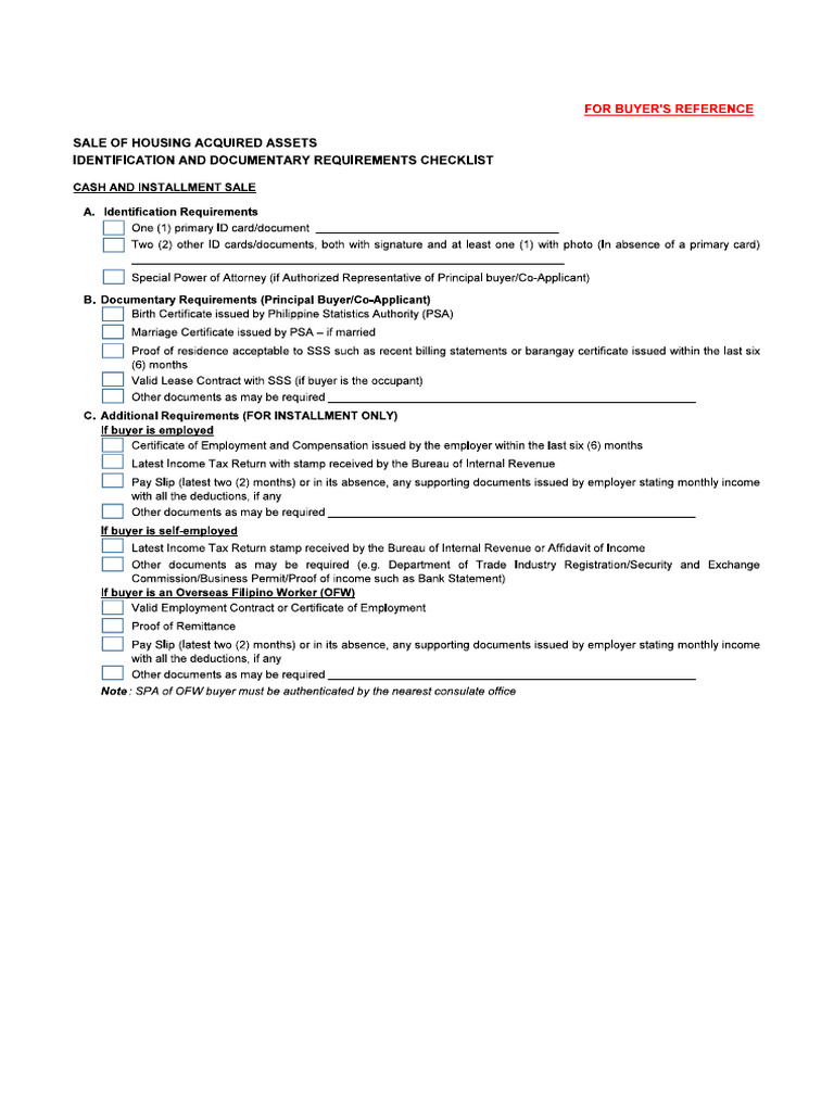 Checklist 2024 Buyers Reference | PDF