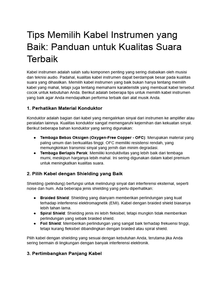 Tips Memilih Kabel Instrumen Yang Baik - Panduan Untuk Kualitas Suara ...