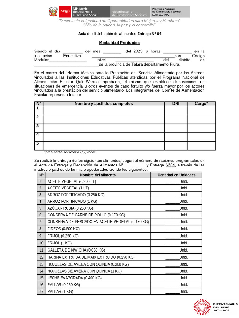 Acta de distribución ENTREGA 4 urbana y rural | PDF