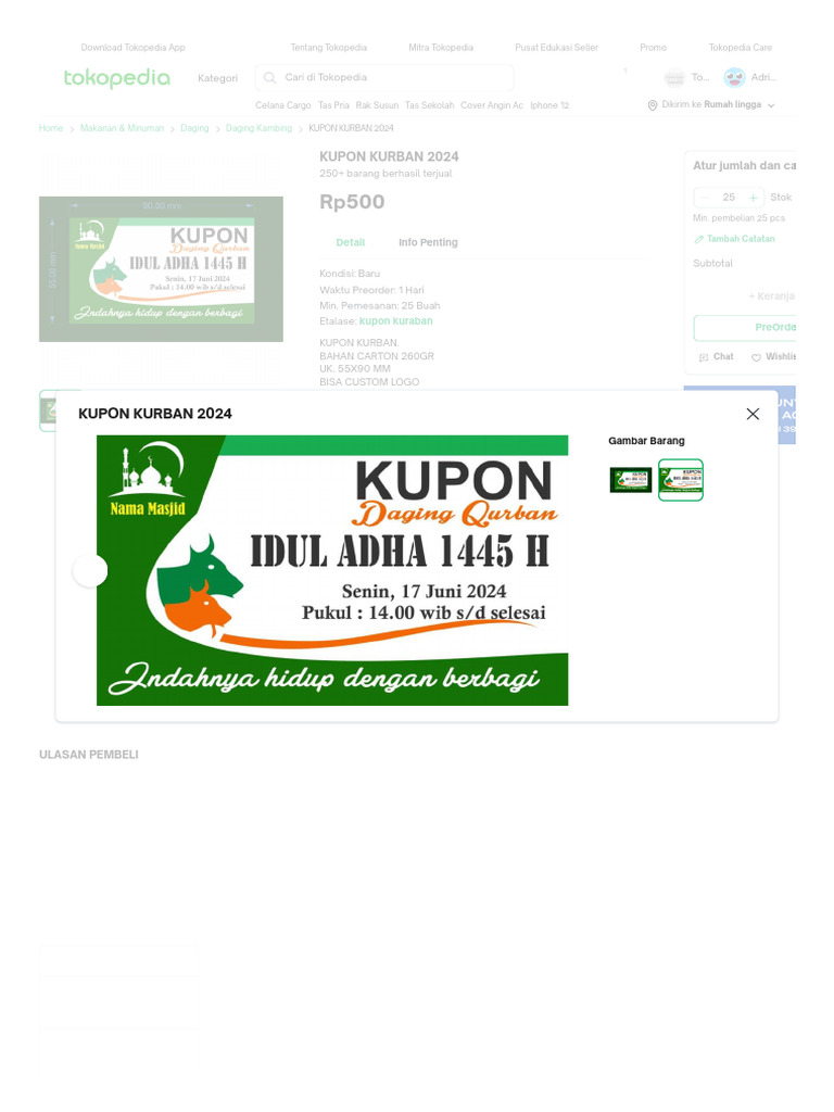 Jual KUPON KURBAN 2024 - Kota Tangerang Selatan - De'print _ Tokopedia | PDF