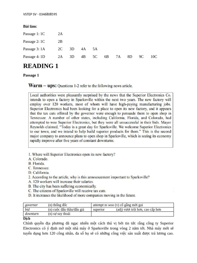 Hieupq - Dịch Và Trả Lời - Reading-1-Vstep-sv | PDF