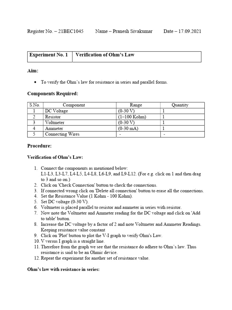 Verification of Ohm's Law Using Virtual Lab IITKGP | PDF