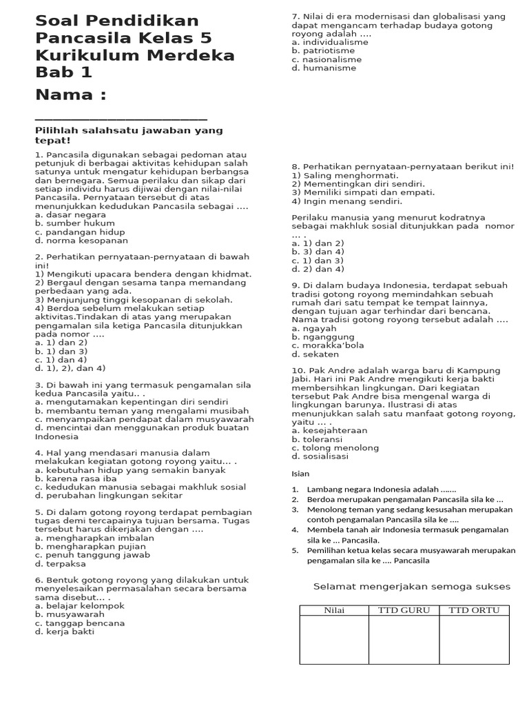 Soal PKN BAB 1 | PDF