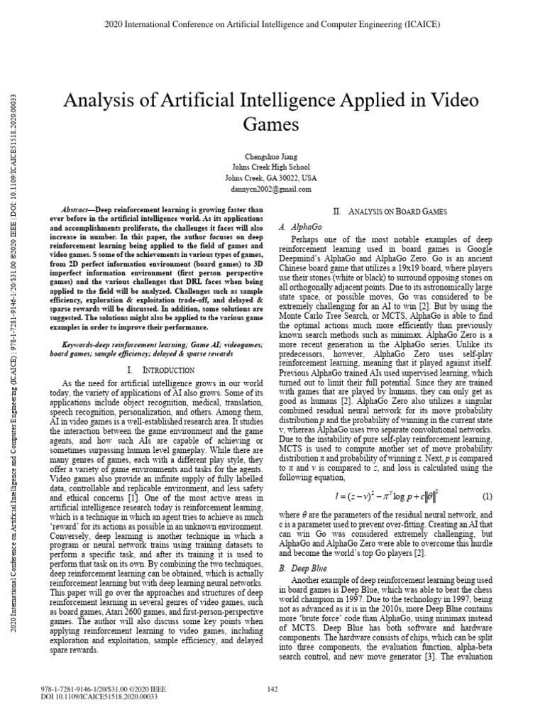 Analysis of Artificial Intelligence Applied in Video | PDF
