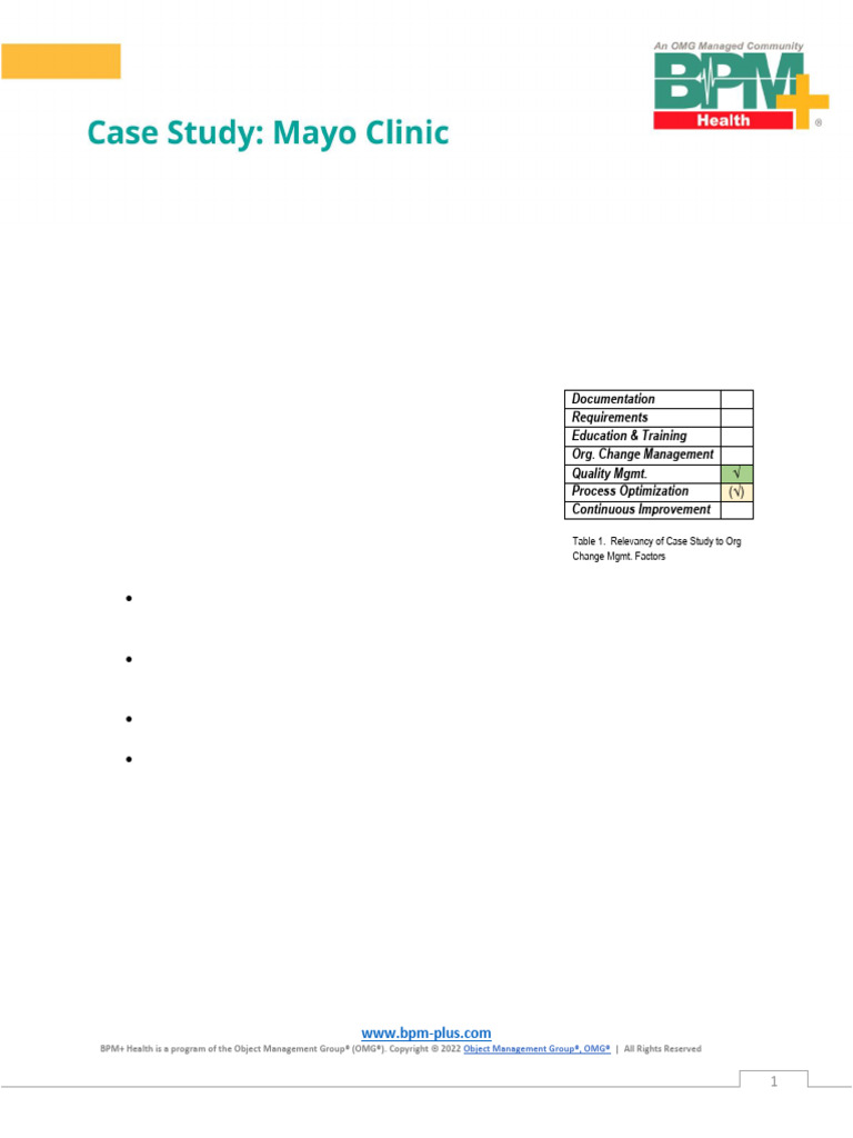 BPM+Health-Case Study-Mayo-Clinic | PDF