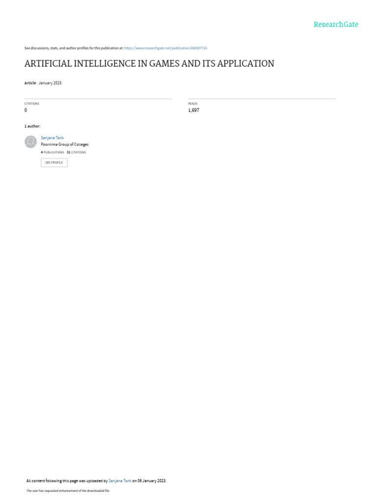 Artificial Intelligence in Games and Its Applications | PDF