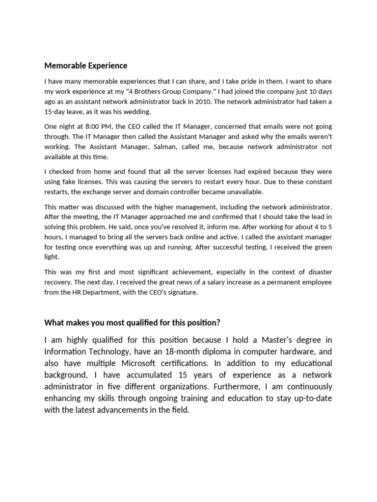 Memorable Experience | PDF