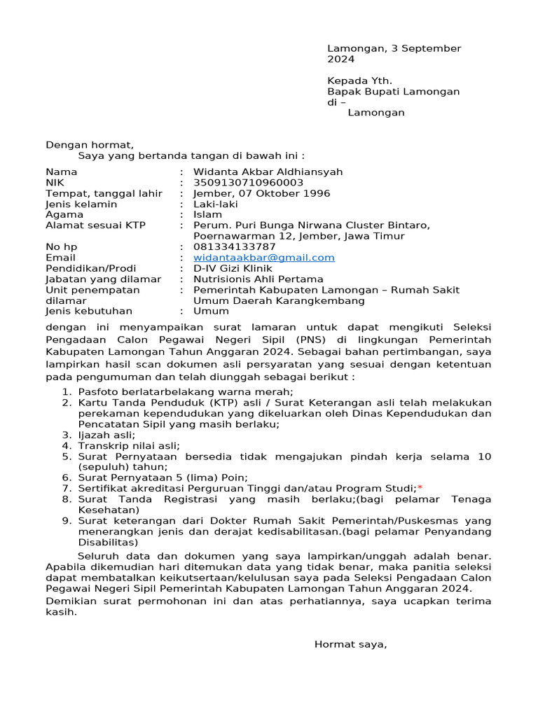 Contoh Surat Lamaran, Surat Bersedia Tidak Pindah 10 TH, Surat ...