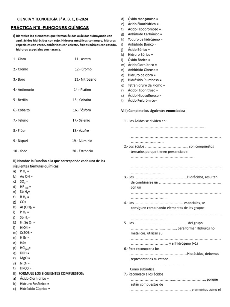 Sem6-Sesi-N 1-Unidad Iii-Pr-Ctica N-6 - Funciones Qu-Micas - 15-07-24 | PDF