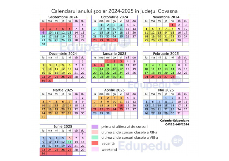 Calendar Scolar 2024 2025 Covasna | PDF