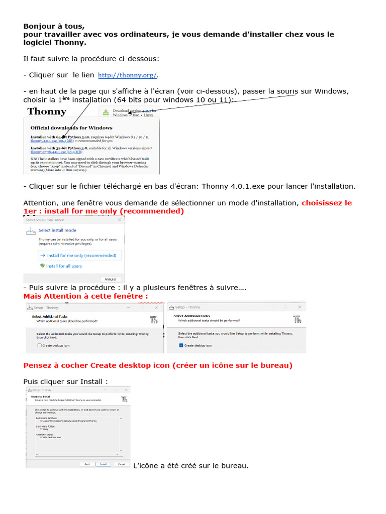 Procédure Installation Thonny | PDF