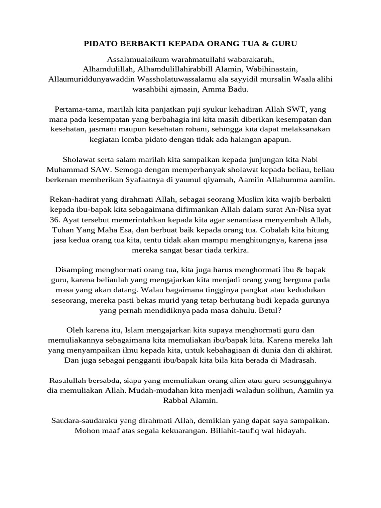 Pidato Berbakti Kepada Orang Tua | PDF | Agama & Spiritualitas