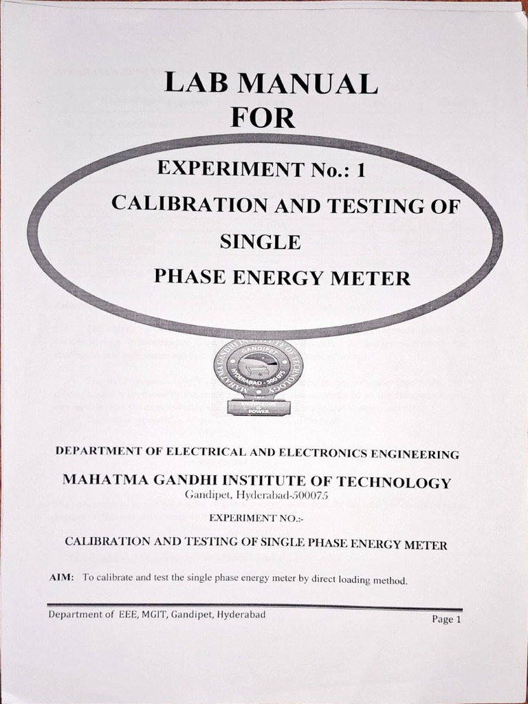 Calibration and Testing of Single Phase Energy Meter | PDF