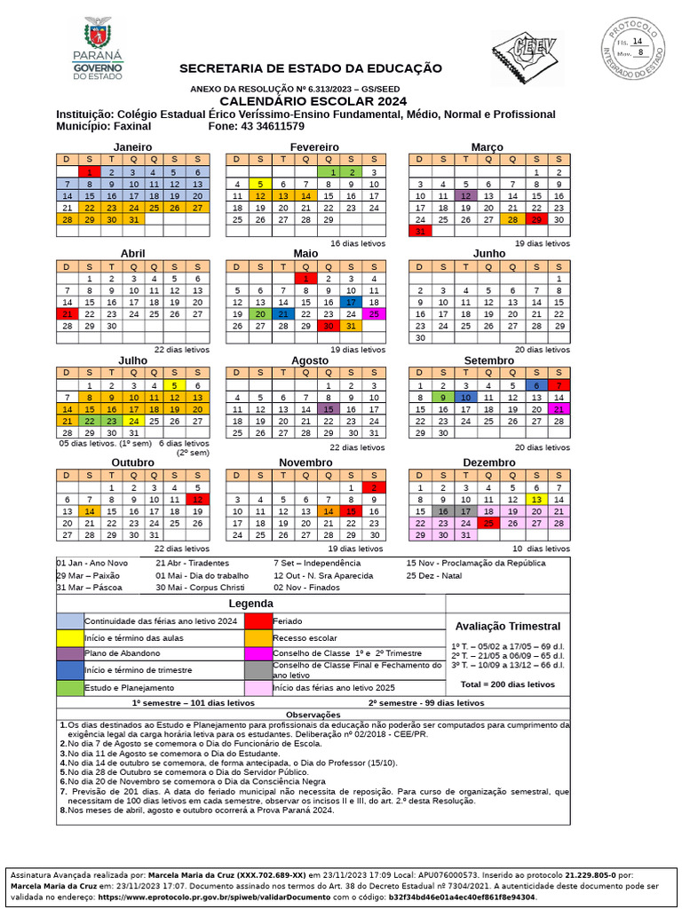 Calendario Escolar 2024 Homologado | PDF