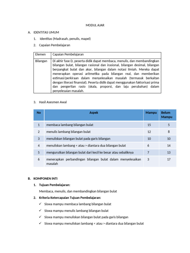 Modul Ajar Bilangan Bulat | PDF