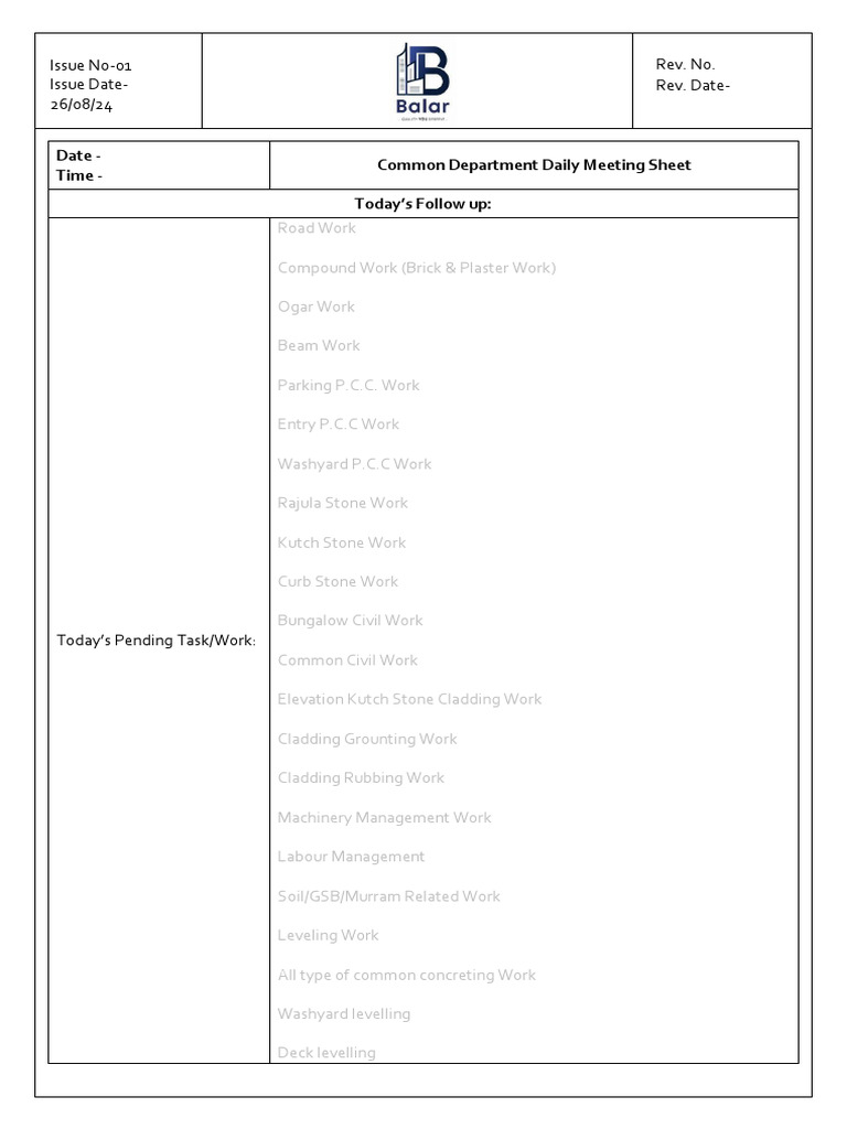 Common Dept_Daily Meeting Format | PDF