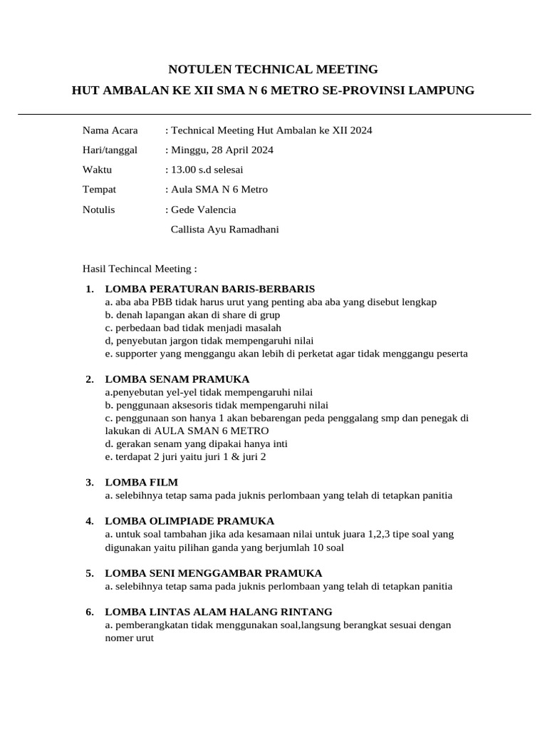 NOTULEN TECHNICAL MEETING | PDF