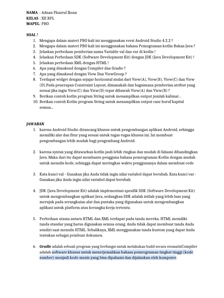 Quiz Materi Pokok PBO | PDF